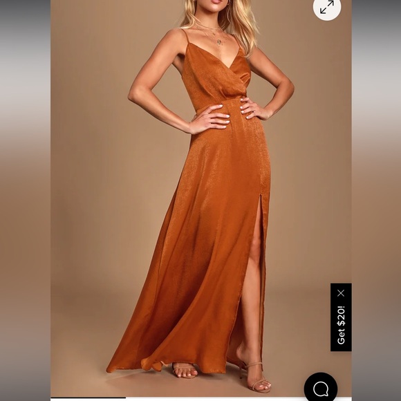 Lulus | Dresses | Nwt Lulus Constantine Rust Orange Satin Maxi Dress ...